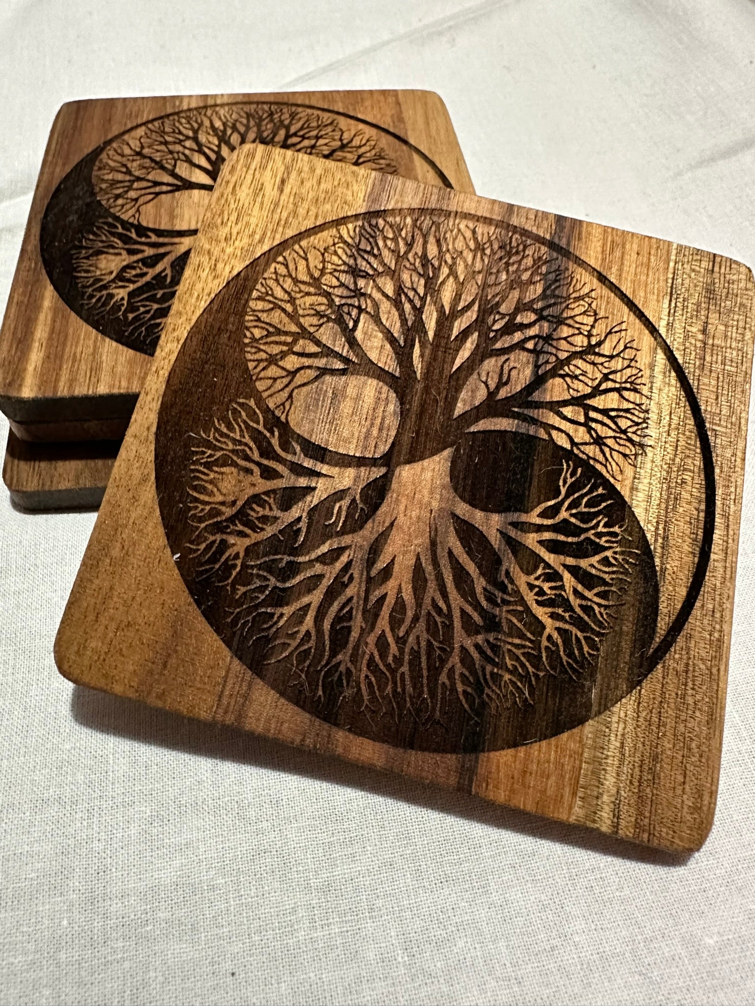 Ying Yang Tree of life set of 4 Coasters – Opa's Lazerworks